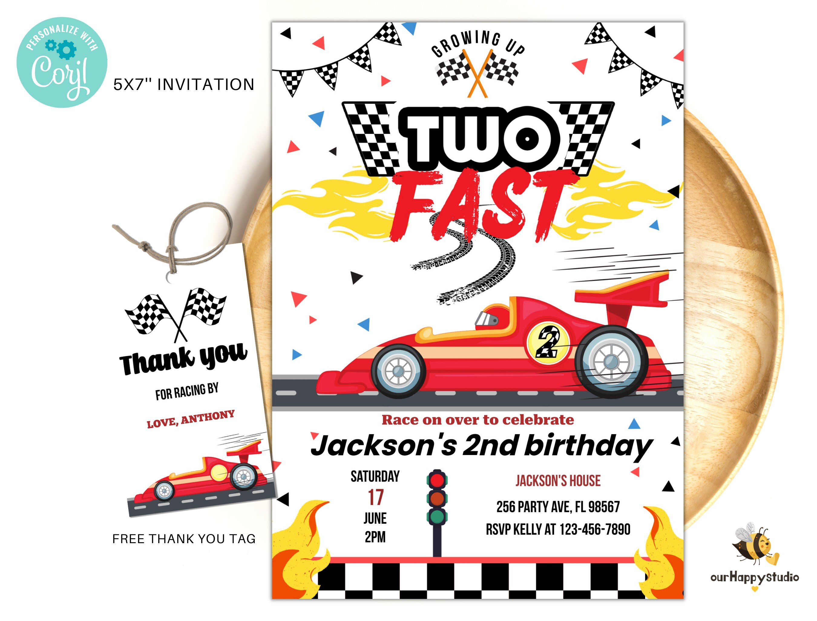 Editable Two Fast Racing Car 2nd Birthday Invitation, Race Car Birthday ...
