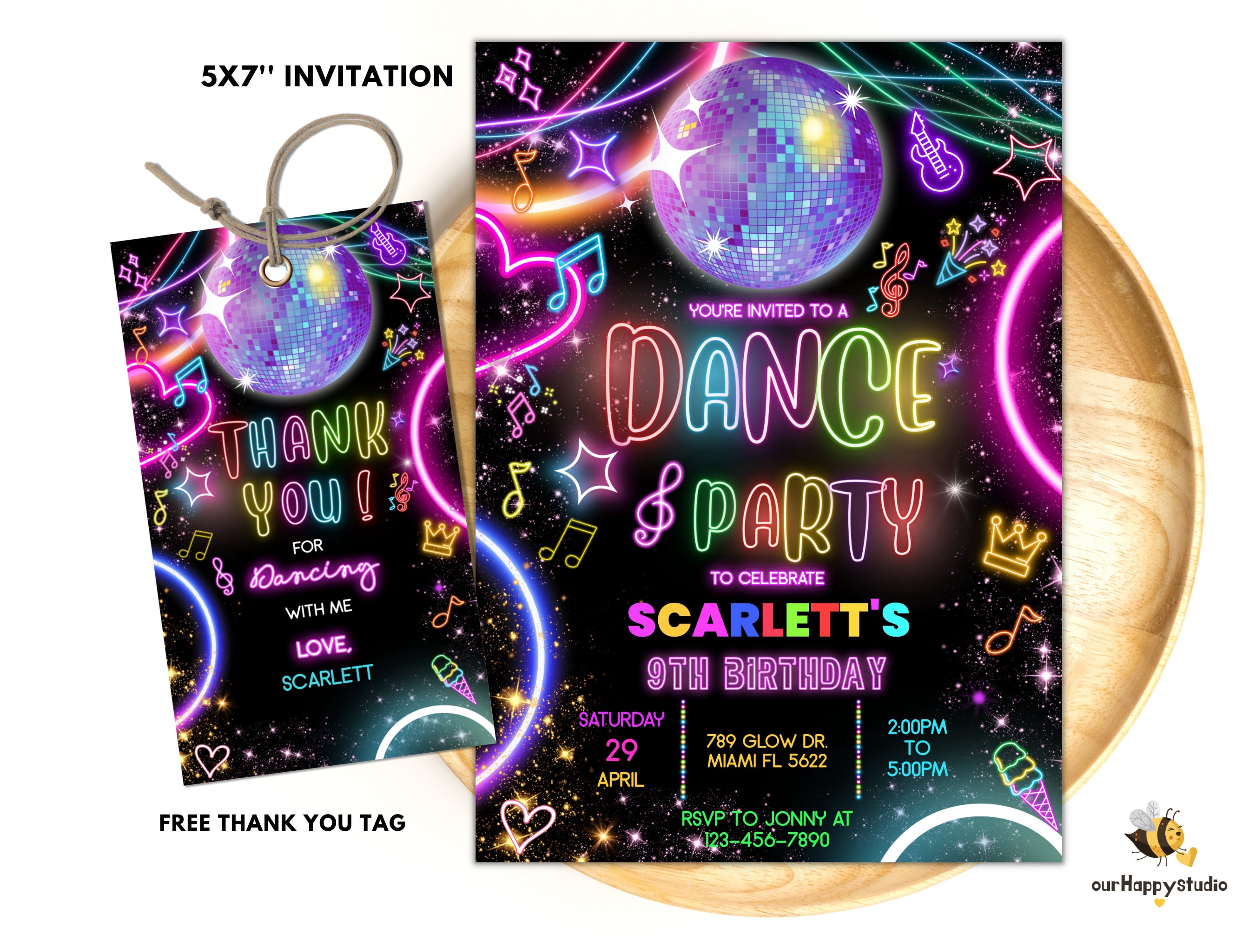 Editable Dance Party Birthday Invitation Glow Gender Neutral - Etsy ...