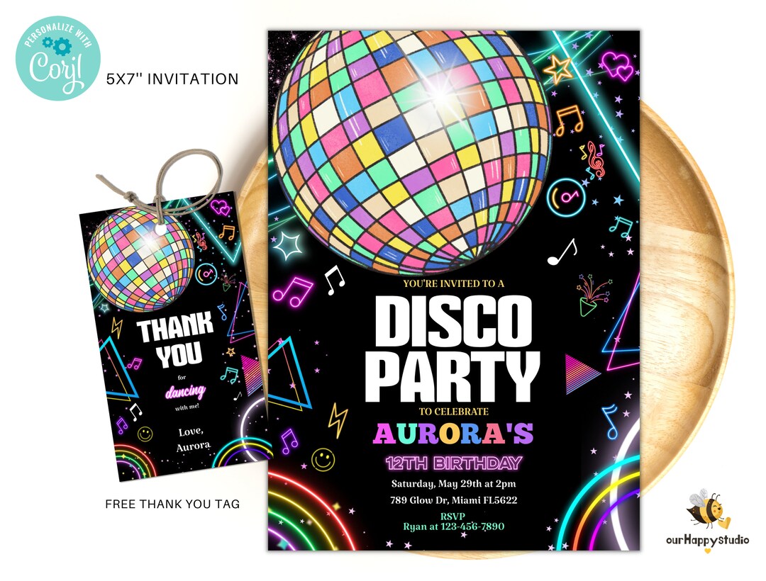 Editable Disco Party Birthday Invitation, Disco Gender Neutral Invites ...