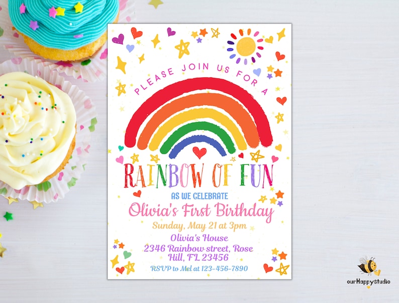 Editable Rainbow Birthday Invitation, Girl Rainbow Party Invites ...
