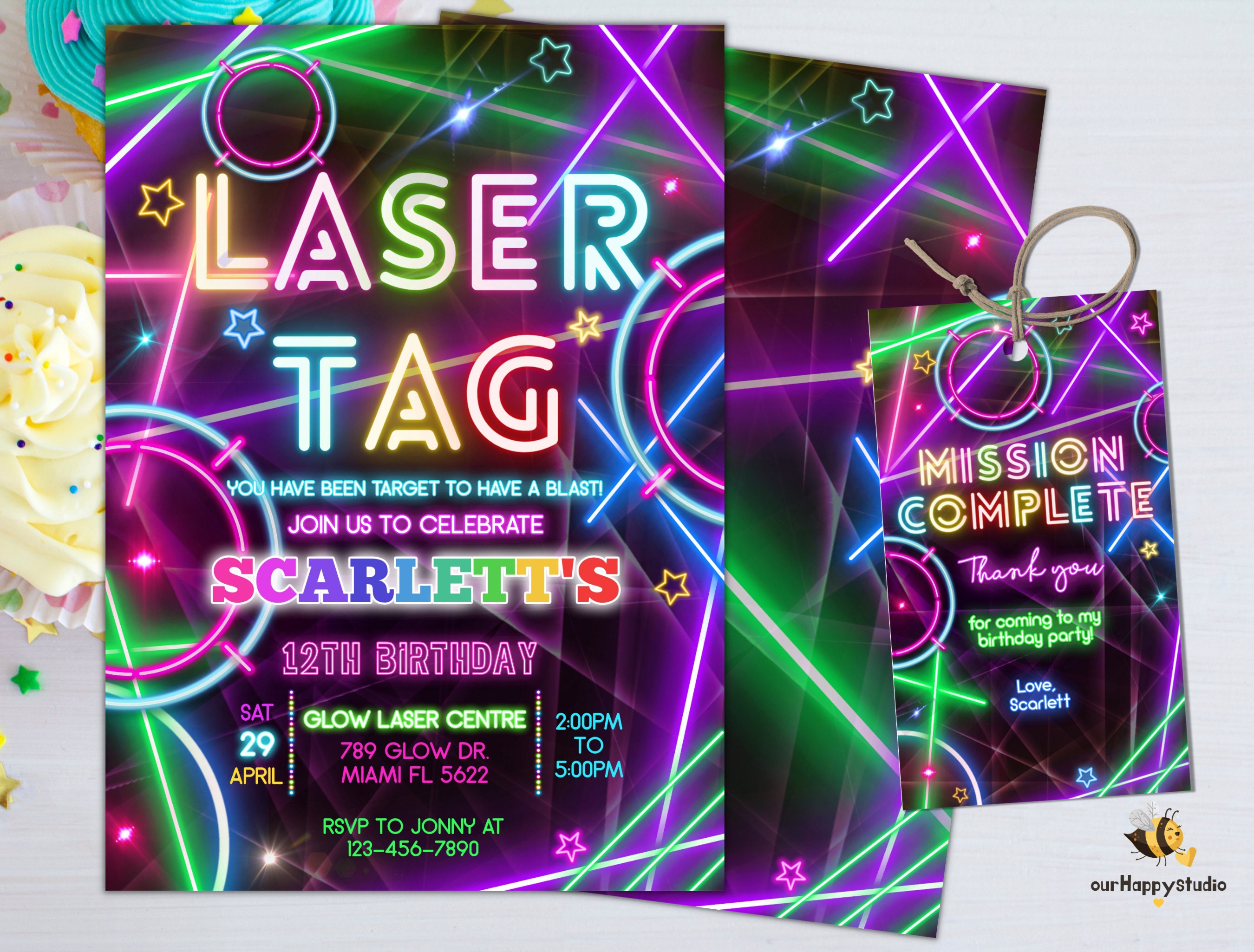 Editable Laser Tag Party Invitation Neon Birthday Party Invite - Etsy