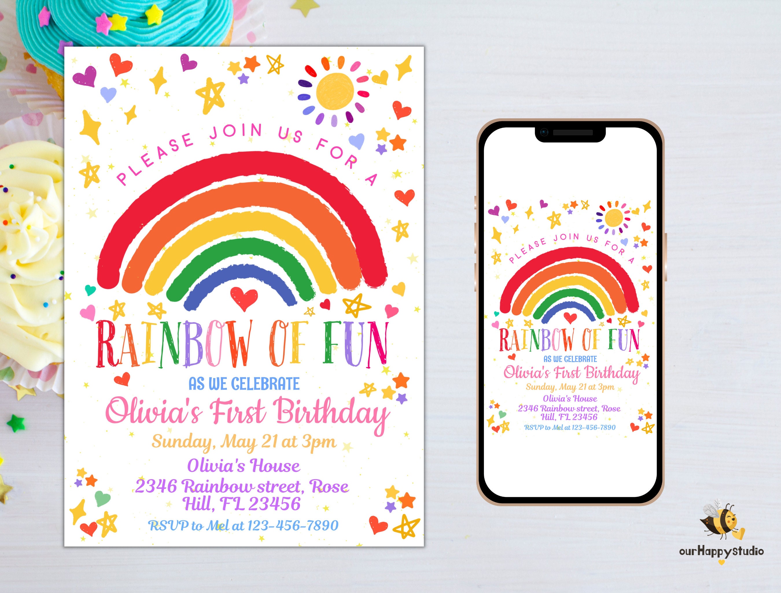 Editable Rainbow Birthday Invitation, Girl Rainbow Party Invites ...