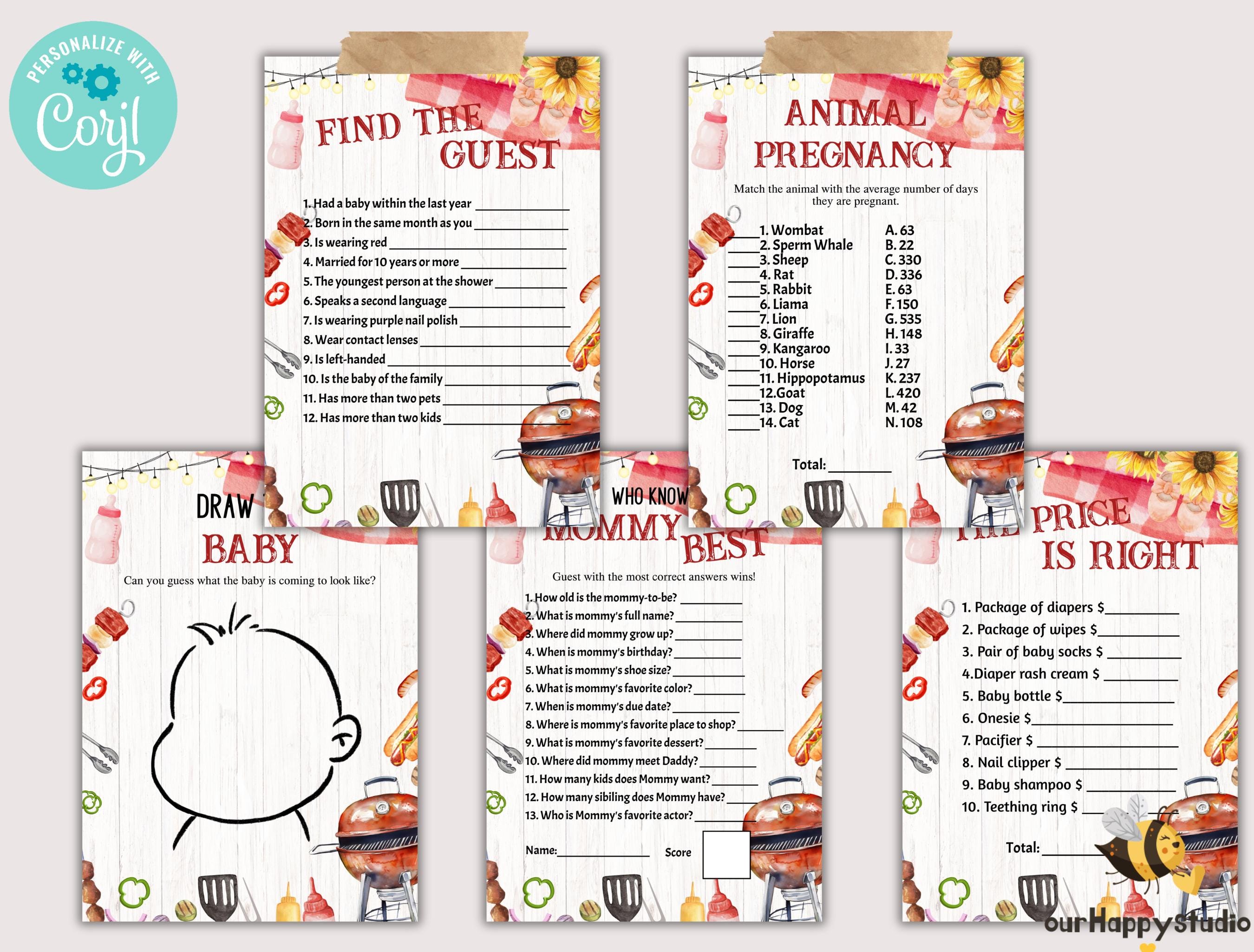 Editable BBQ Baby Shower Games Bundle, Baby-q Baby Shower Package ...