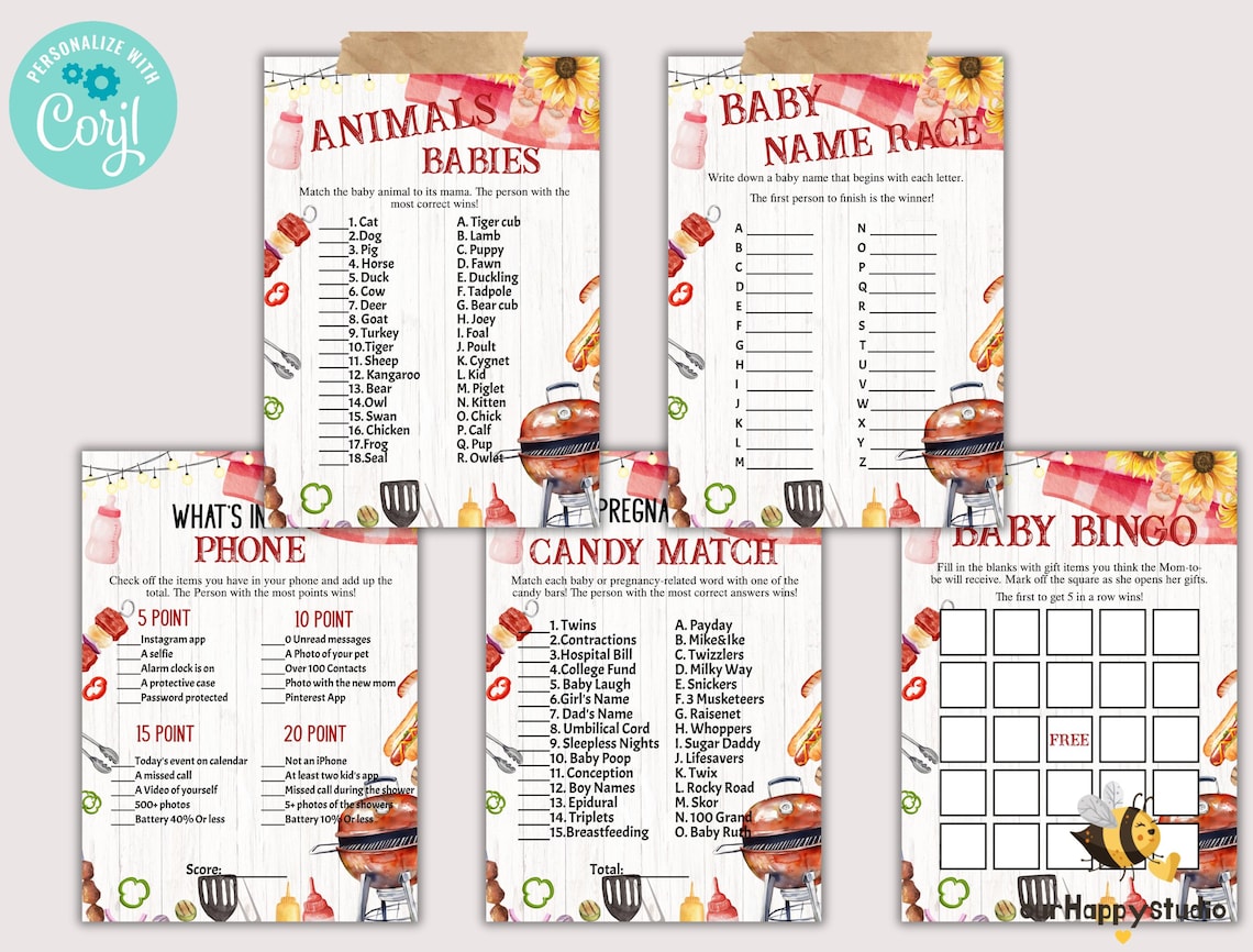 Editable BBQ Baby Shower Games Bundle, Baby-q Baby Shower Package ...