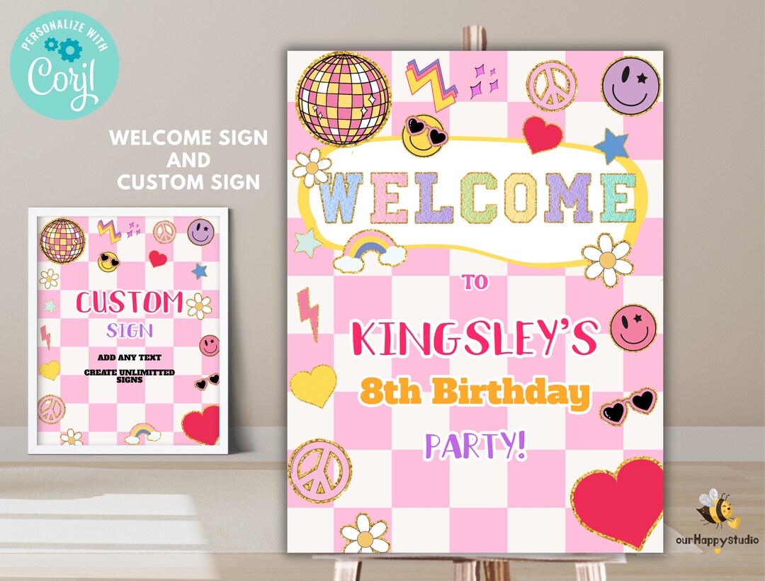 Editable Smiley Face Welcome Sign , Patch Letter Birthday Welcome Sign ...