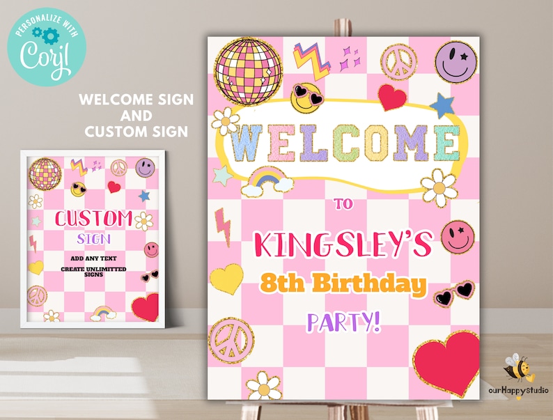 Editable Smiley Face Welcome Sign , Patch Letter Birthday Welcome Sign ...