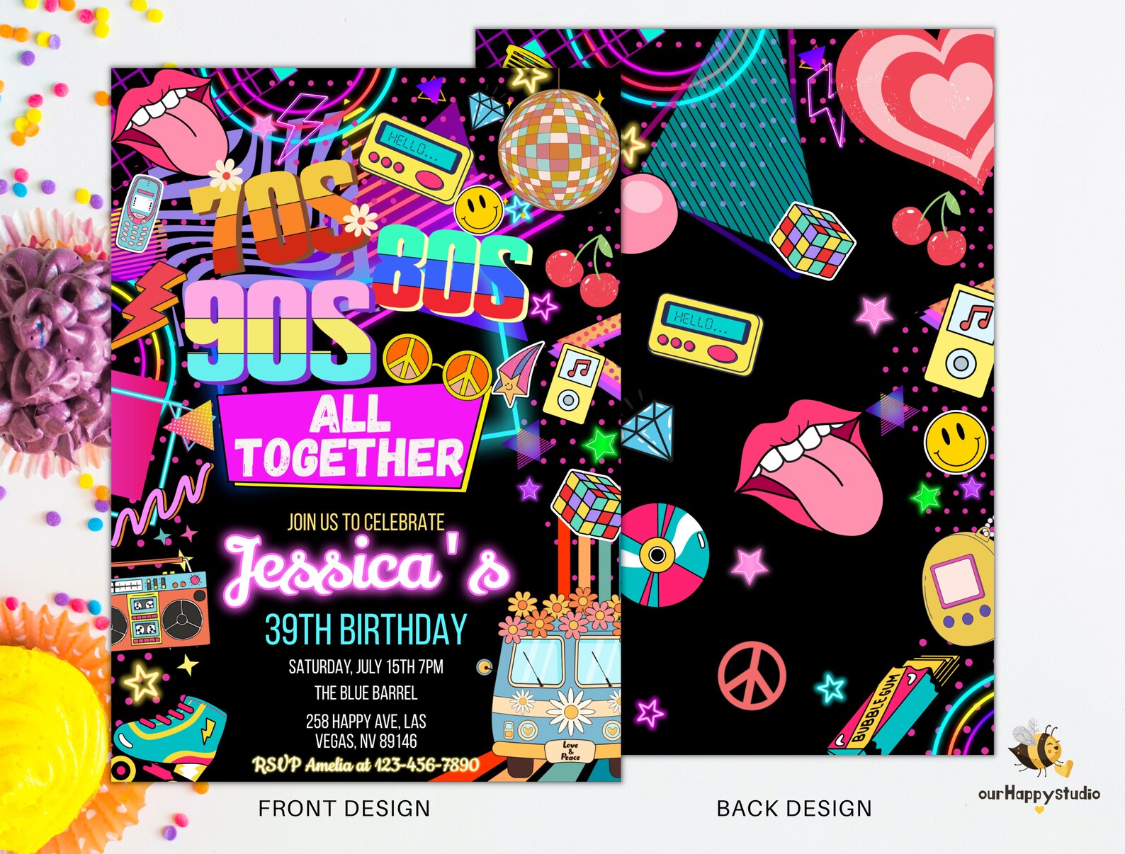 Editable 70s 80S 90s All Together Birthday Party Invitation Back to the ...
