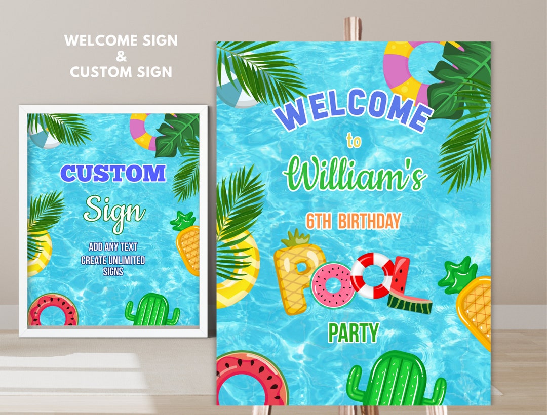 Editable Pool Party Welcome Sign, Swim Party Custom Sign, Summer Party ...
