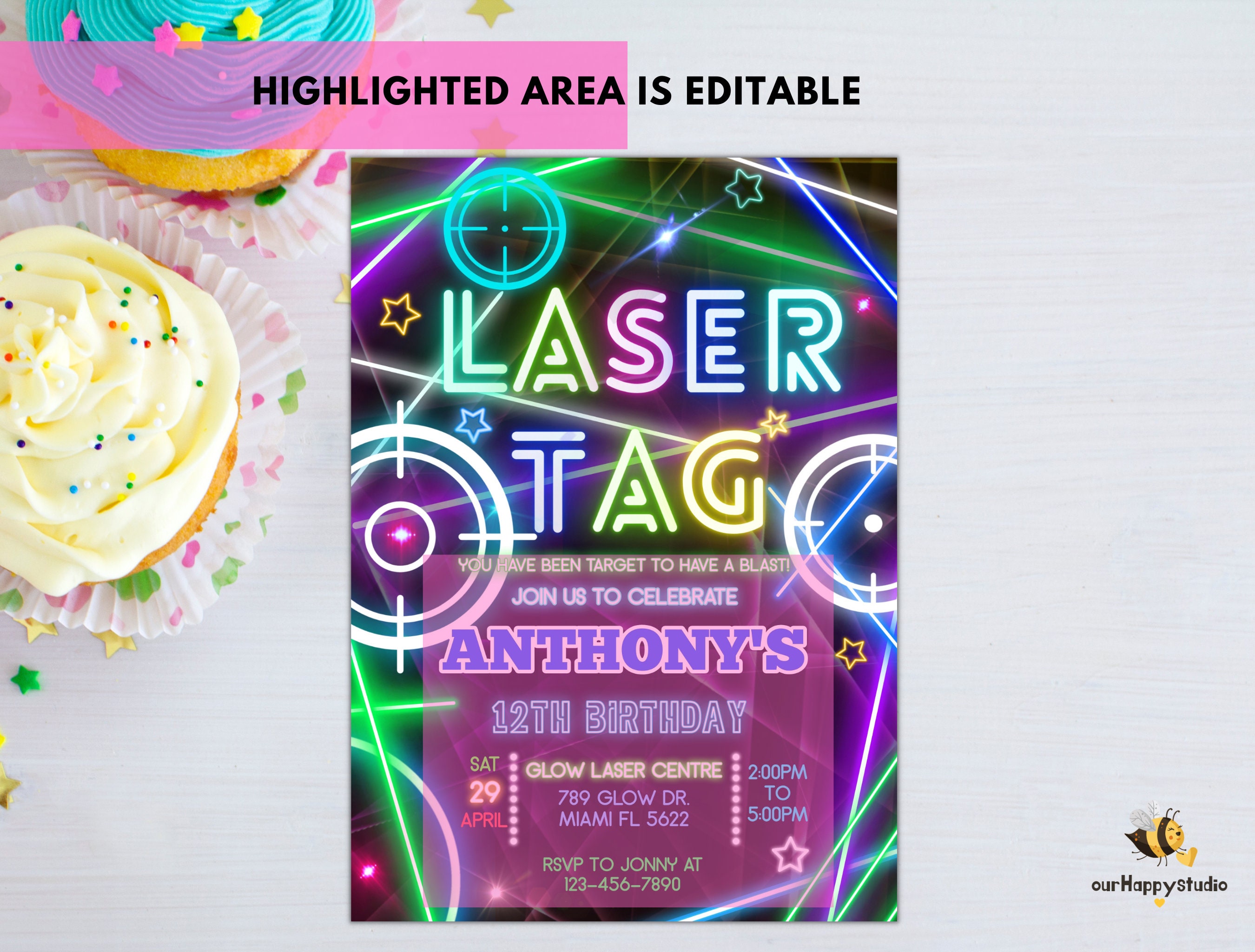 Editable Laser Tag Party Invitation Neon Birthday Party Invite - Etsy ...