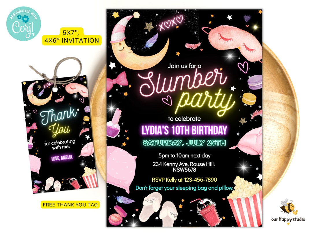 Editable Slumber Birthday Invite Sleepover Party Birthday Invitation ...