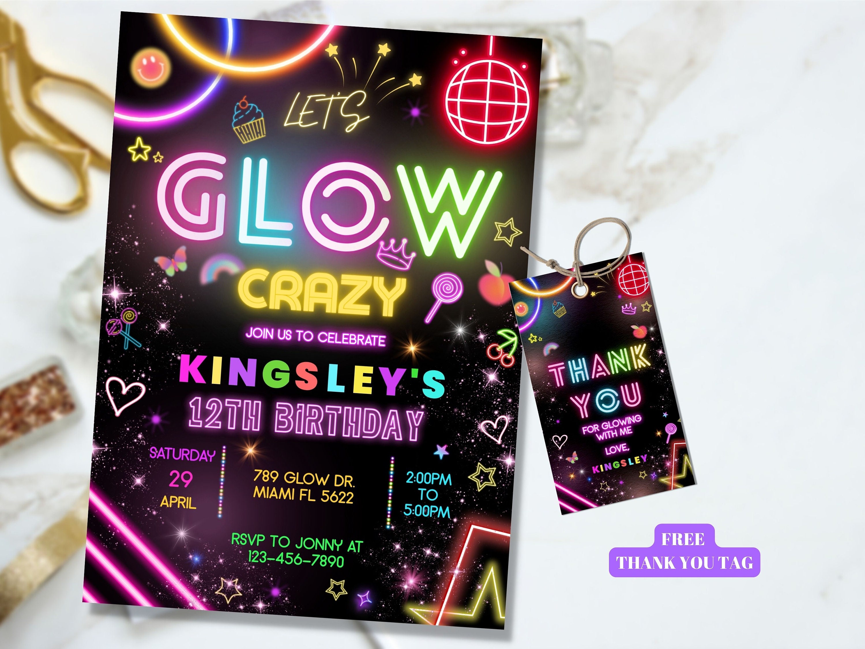 Editable Glow Party Birthday Invitation, Glow Gender Neutral Invites ...