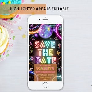 Editable Save the Date Template, Disco Party Digital Save the Date ...