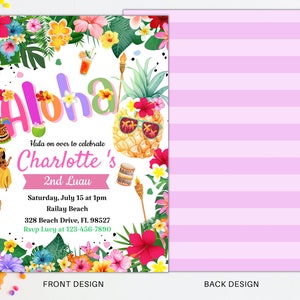 Editable Hawaiian Luau Birthday Invitation, Luau Party, Luau 1st 2rd ...