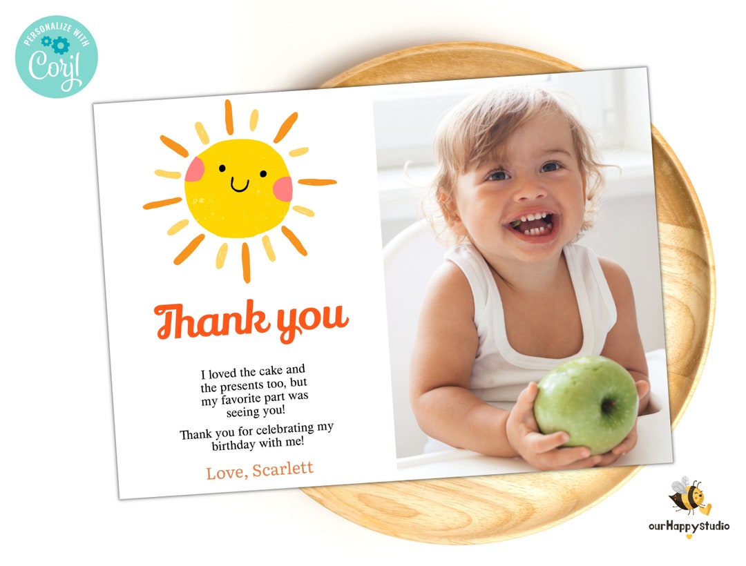 Editable Sunshine Thank You Card, Sun Thank You Card With Photo, First ...