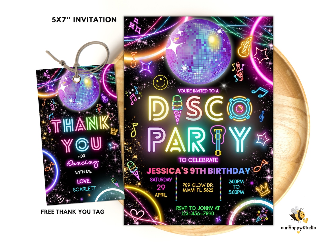 Editable Disco Party Birthday Invitation, Disco Gender Neutral Invites ...