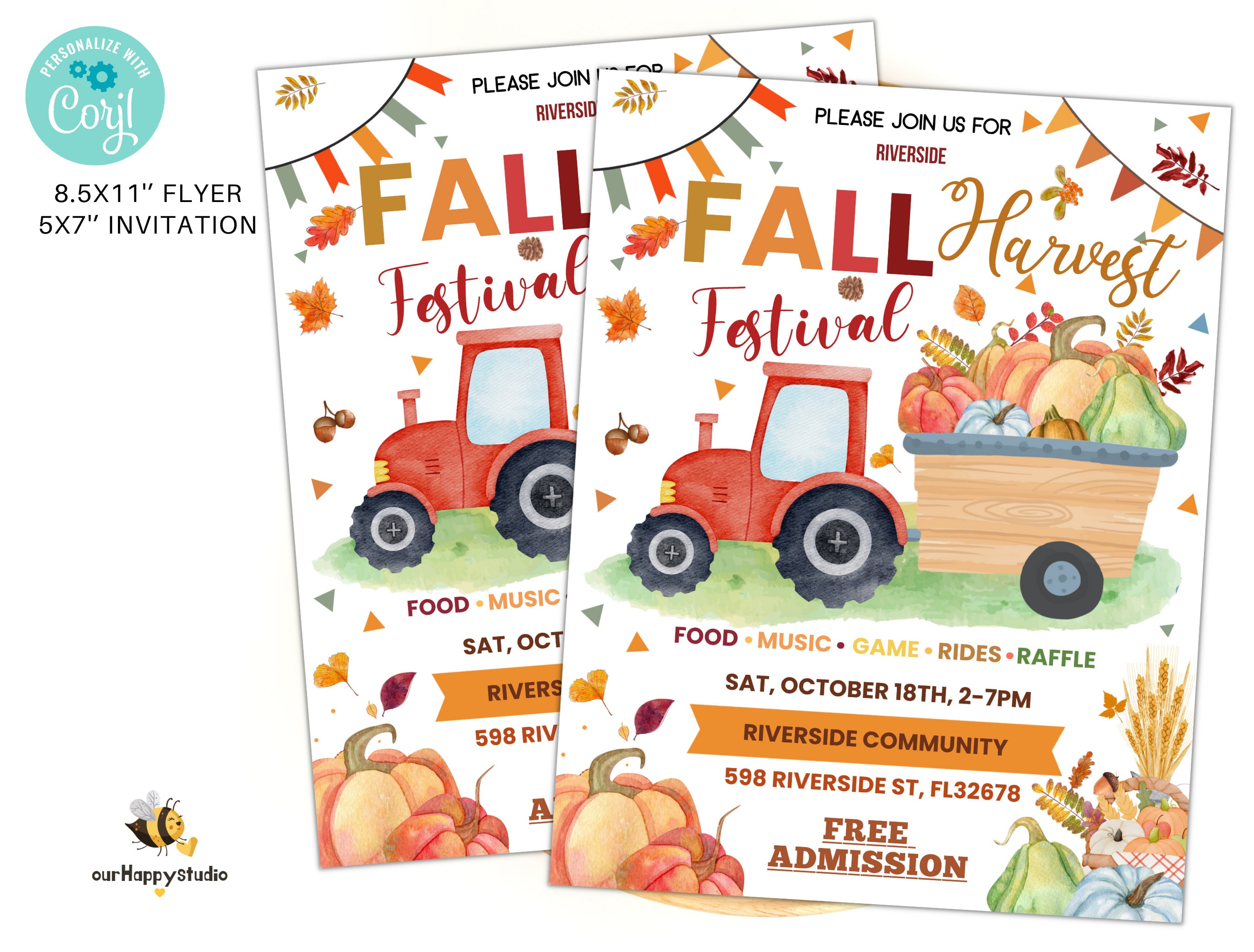 Editable Fall Harvest Festival Flyer, Autumn Halloween School Church ...