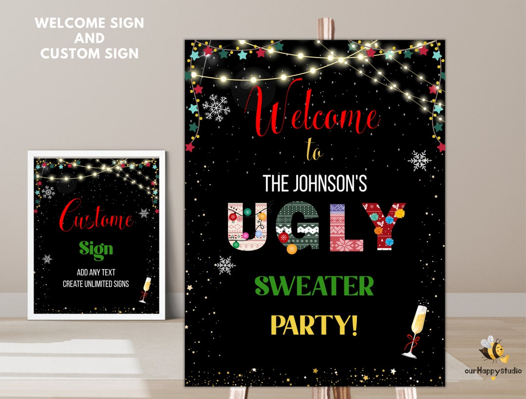 Editable Ugly Sweater Party Welcome Sign, Ugly Sweater Party Custom ...