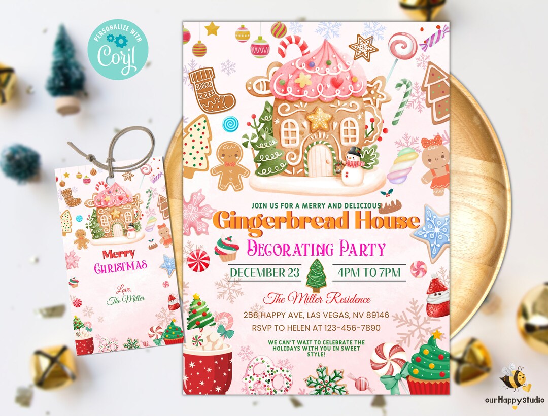 Editable Christmas Party Invitation, Christmas Gingerbread House ...