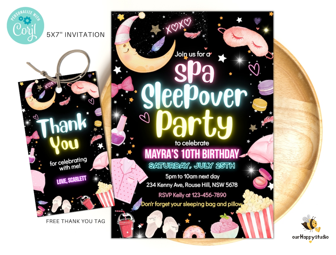 Editable SPA Sleepover Birthday Invite Slumber Party Birthday ...