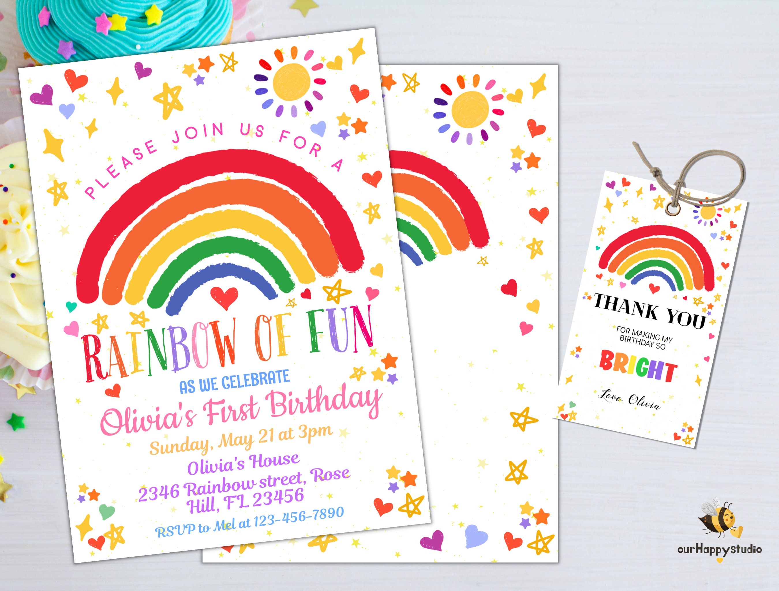 Editable Rainbow Birthday Invitation, Girl Rainbow Party Invites ...