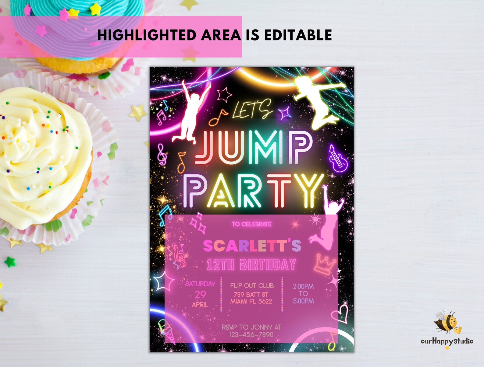 Editable Jump Party Birthday Invitation Glow Trampoline Party - Etsy