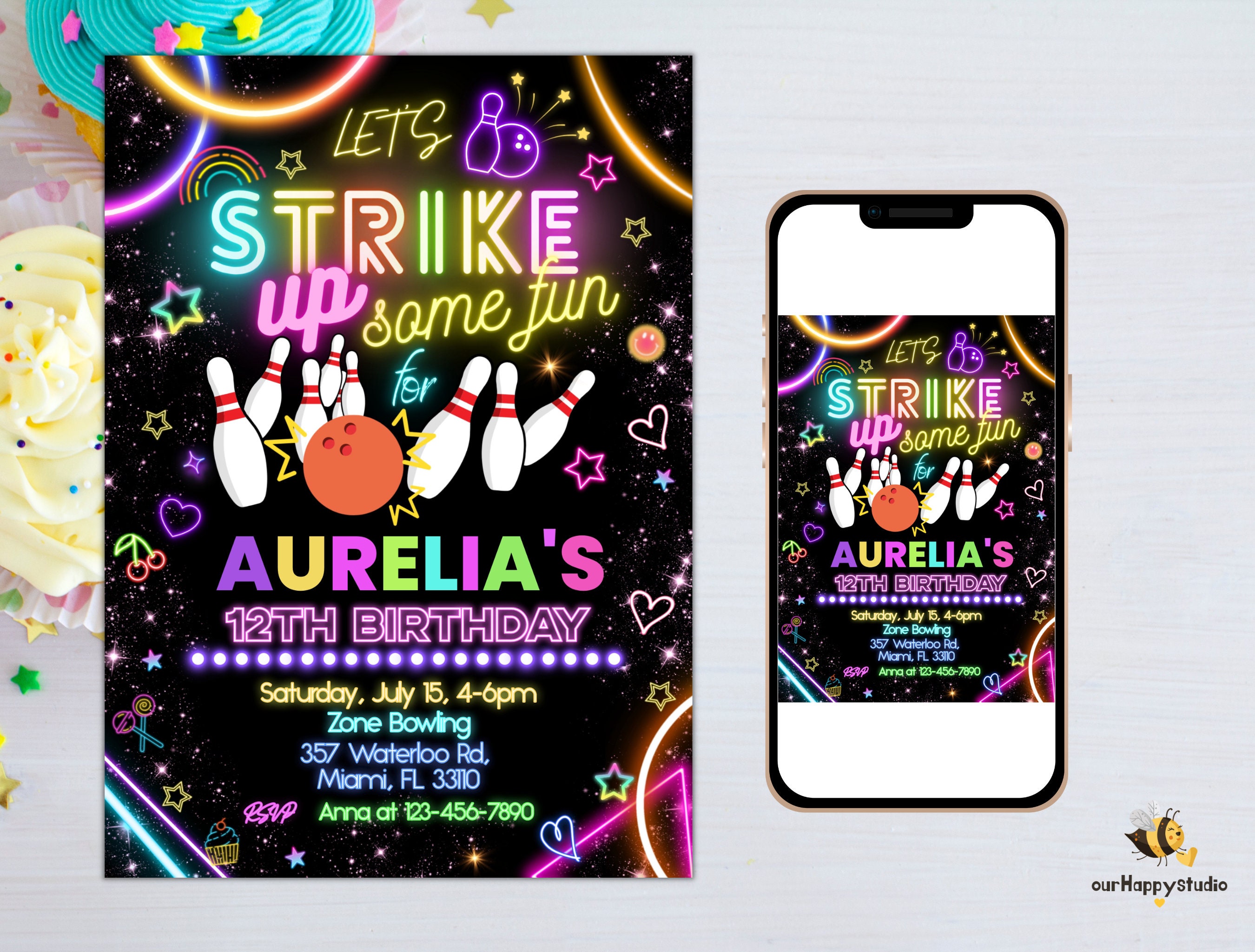 Editable Bowling Party Birthday Invitation Strike Bowling - Etsy