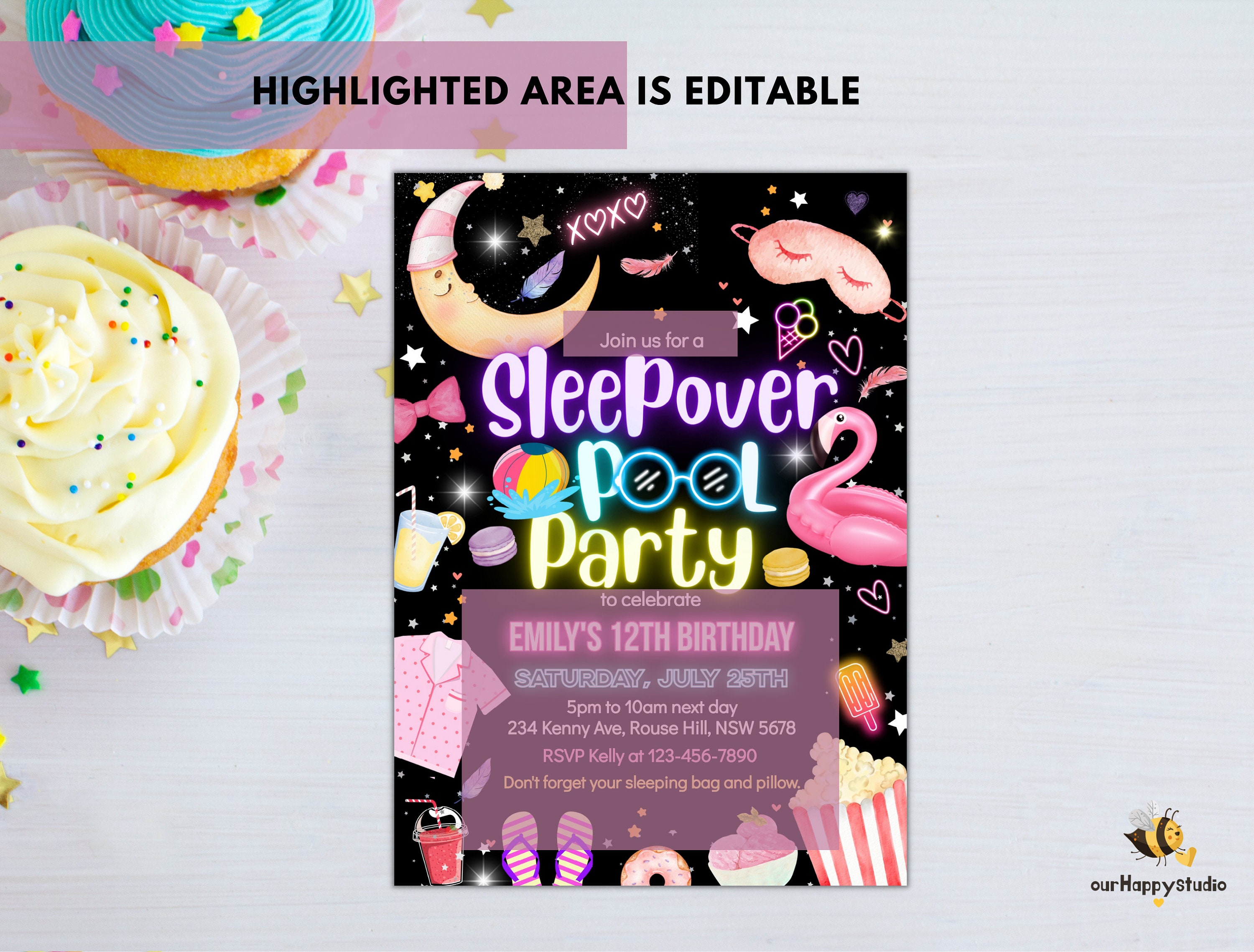 Editable Sleepover Pool Birthday Invite Slumber Party Birthday ...