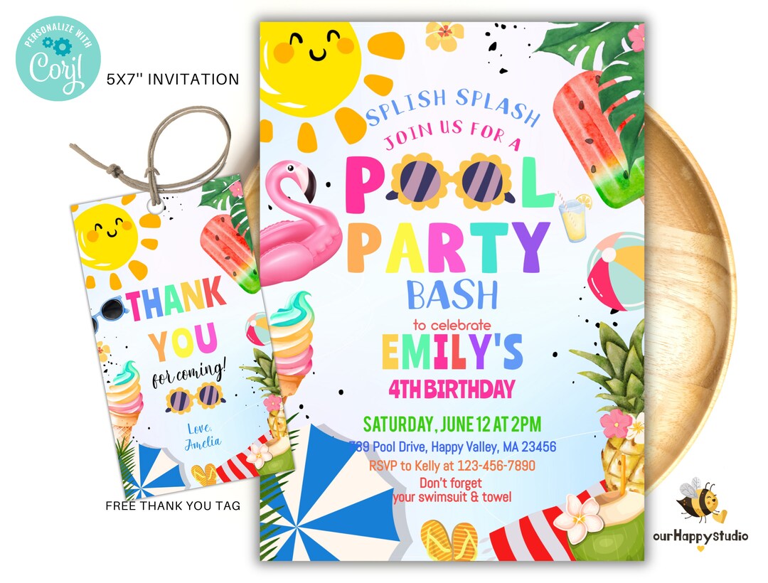 Editable Pool Party Invitation Tropical Splish Splash Pool Party ...