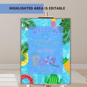 Editable Pool Party Welcome Sign, Swim Party Custom Sign, Summer Party ...