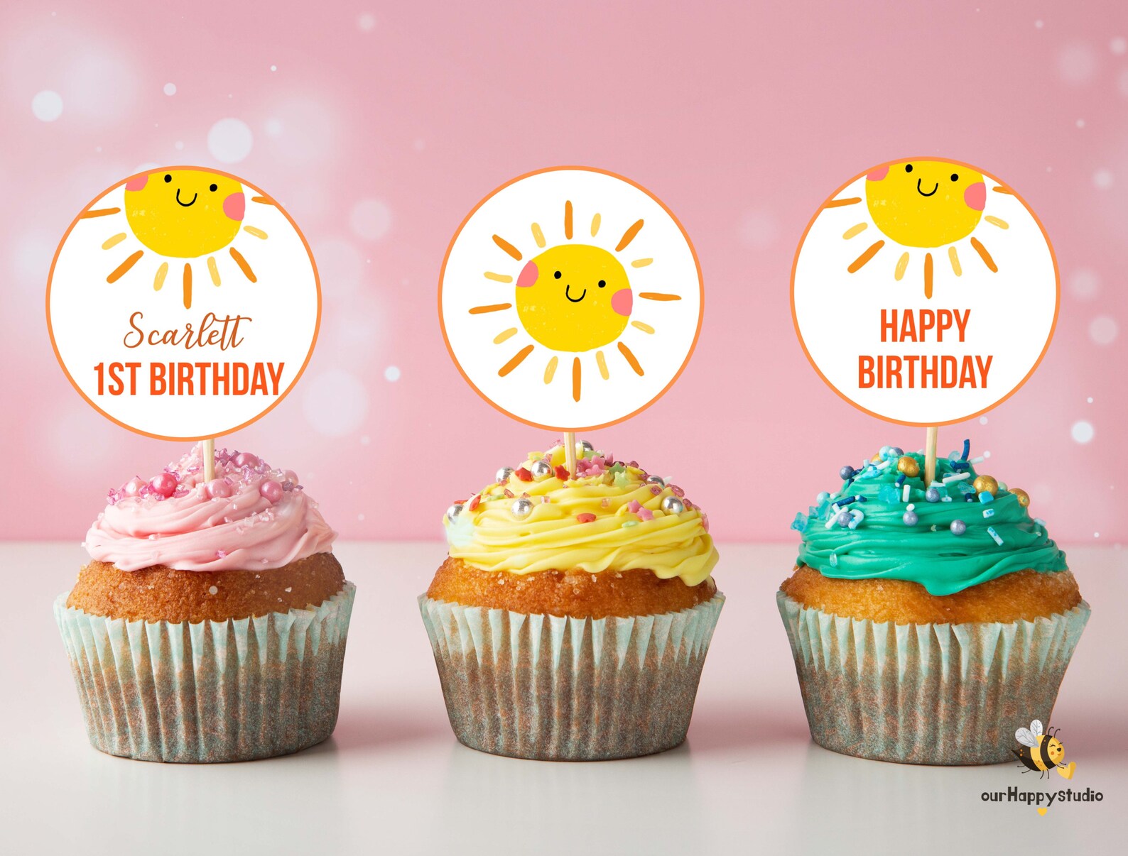 Editable Sun Birthday Cupcake Toppers, Sunshine 1st Birthday Decor ...