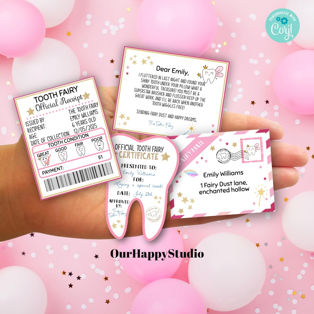 Editable Mini Tooth Fairy Set Pink Tooth Fairy Letter Recepit and ...