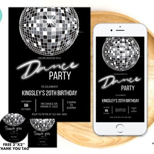 Editable Minimalist Dance Party Birthday Invitation, Disco Gender ...