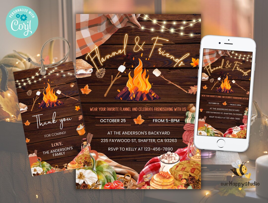 Editable Friendsgiving Party Invitation, Flannel and Friends Party ...