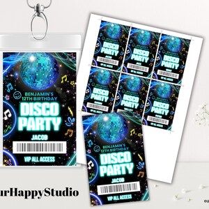 Editable Disco Party VIP Backstage Pass Template, Birthday Access Card ...