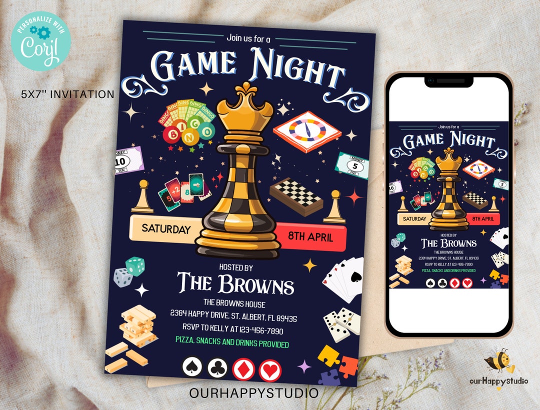 Editable Game Night Invitation House Party Invite, Board Games Family ...