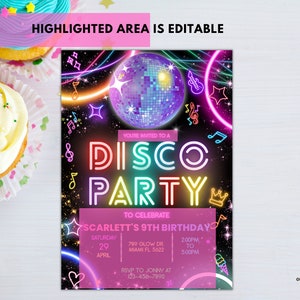 Editable Disco Party Birthday Invitation, Disco Gender Neutral Invites ...