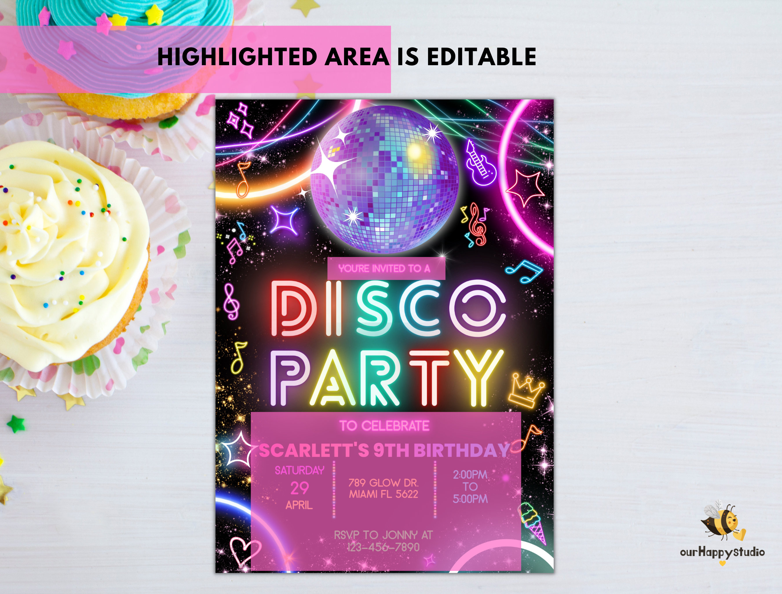 Editable Disco Party Birthday Invitation, Disco Gender Neutral Invites ...