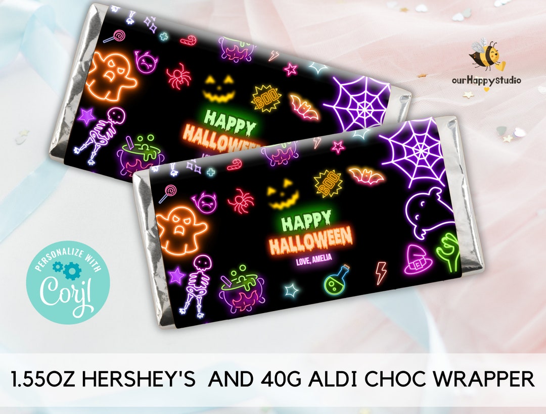 Editable Neon Halloween Choc Wrapper Template Happy Halloween Chocolate ...