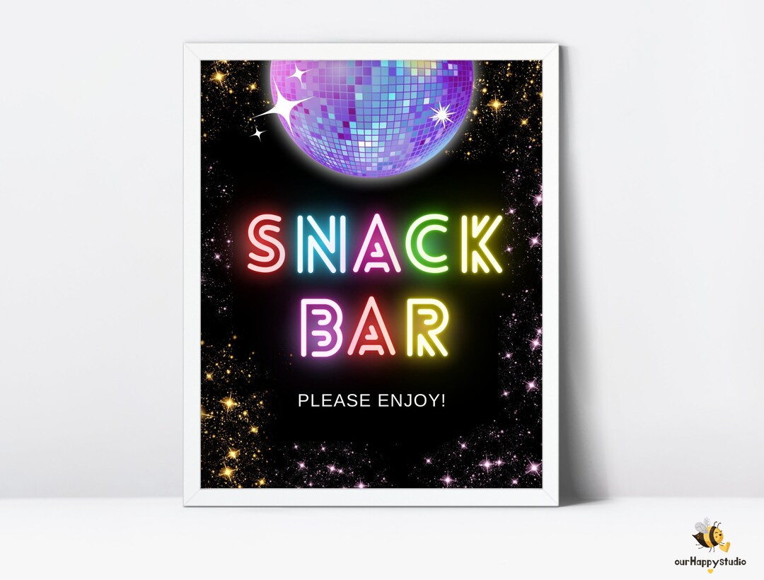 Disco Snack Bar Sign, Late Night Snack Wedding Sign, Food Table Signs ...