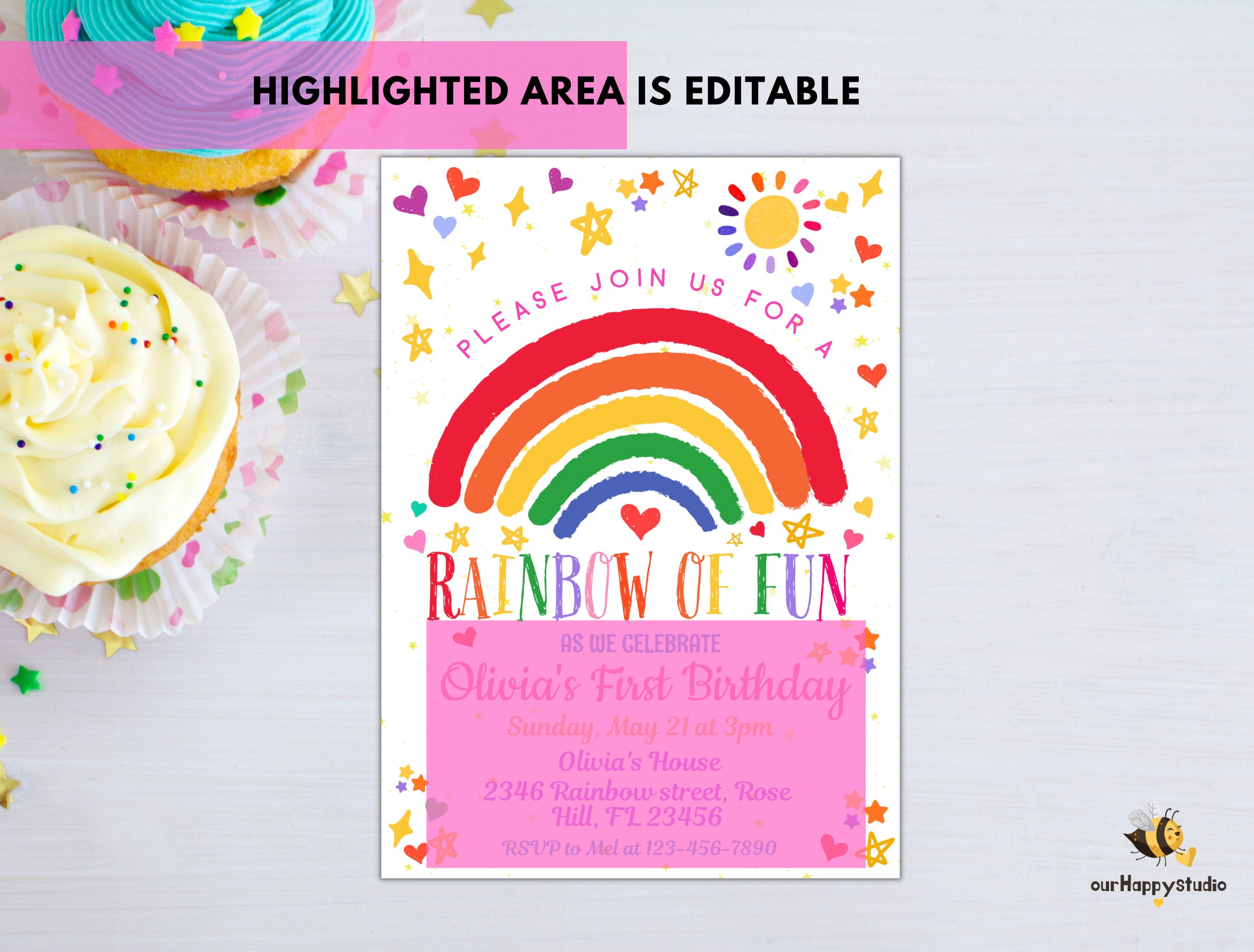 Editable Rainbow Birthday Invitation, Girl Rainbow Party Invites ...