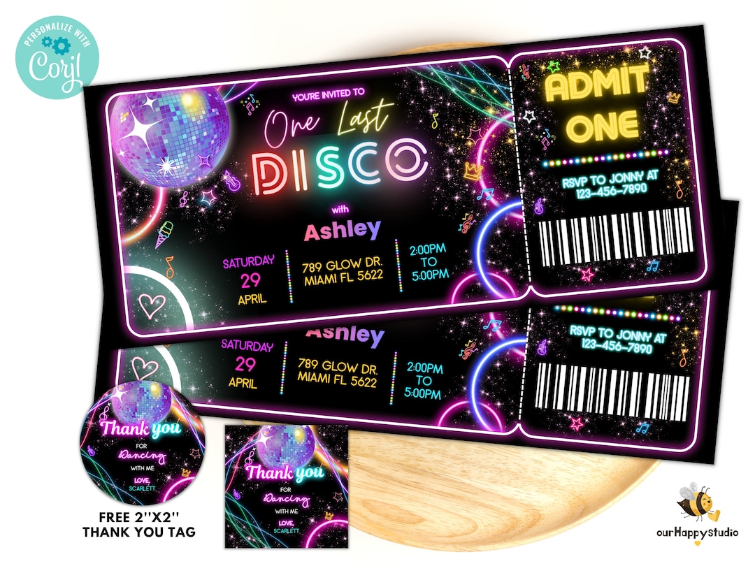 Editable Disco Party Invitation Ticket, Last Disco Invites, One Last ...