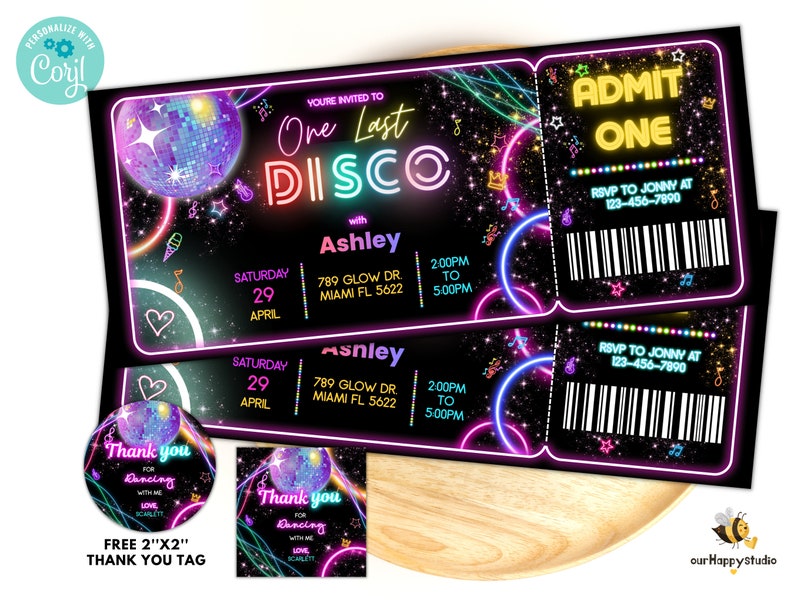 Editable Disco Party Invitation Ticket Last Disco Invites - Etsy UK