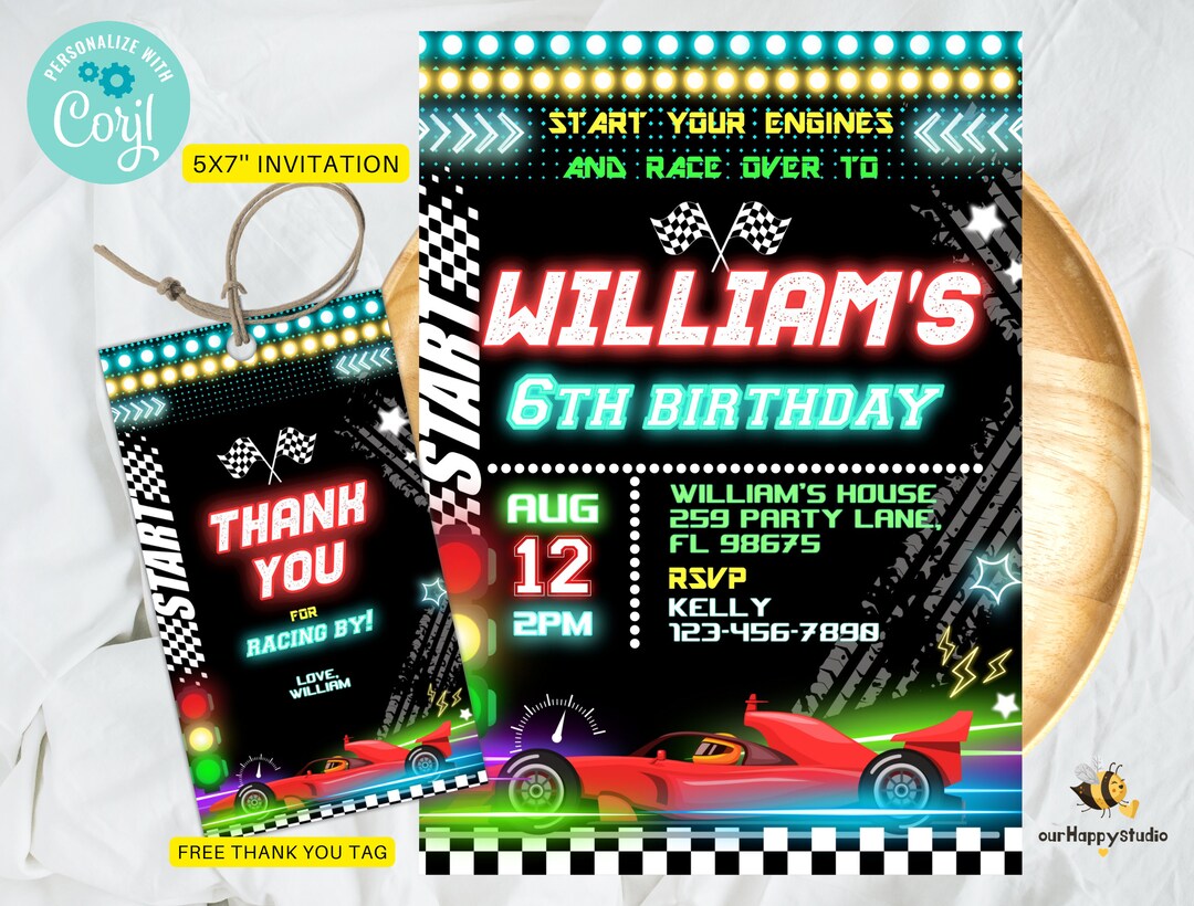 Editable Race Car Birthday Invitation Race Car Boy Invite Car Birthday ...