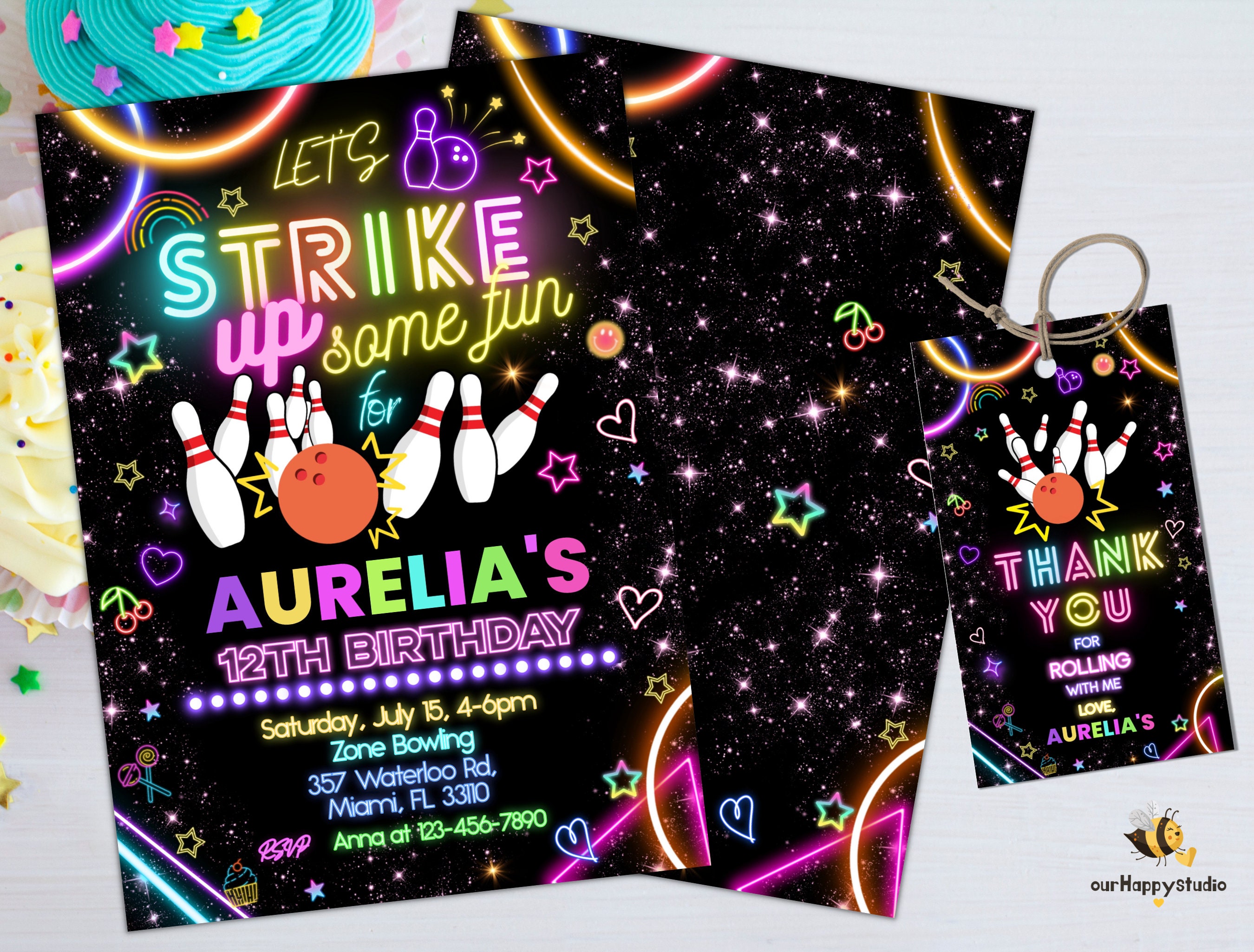 Editable Bowling Party Birthday Invitation Strike Bowling - Etsy