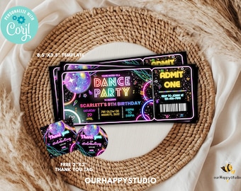 Editable Disco Party Birthday Invitation Ticket, Disco Gender Neutral ...