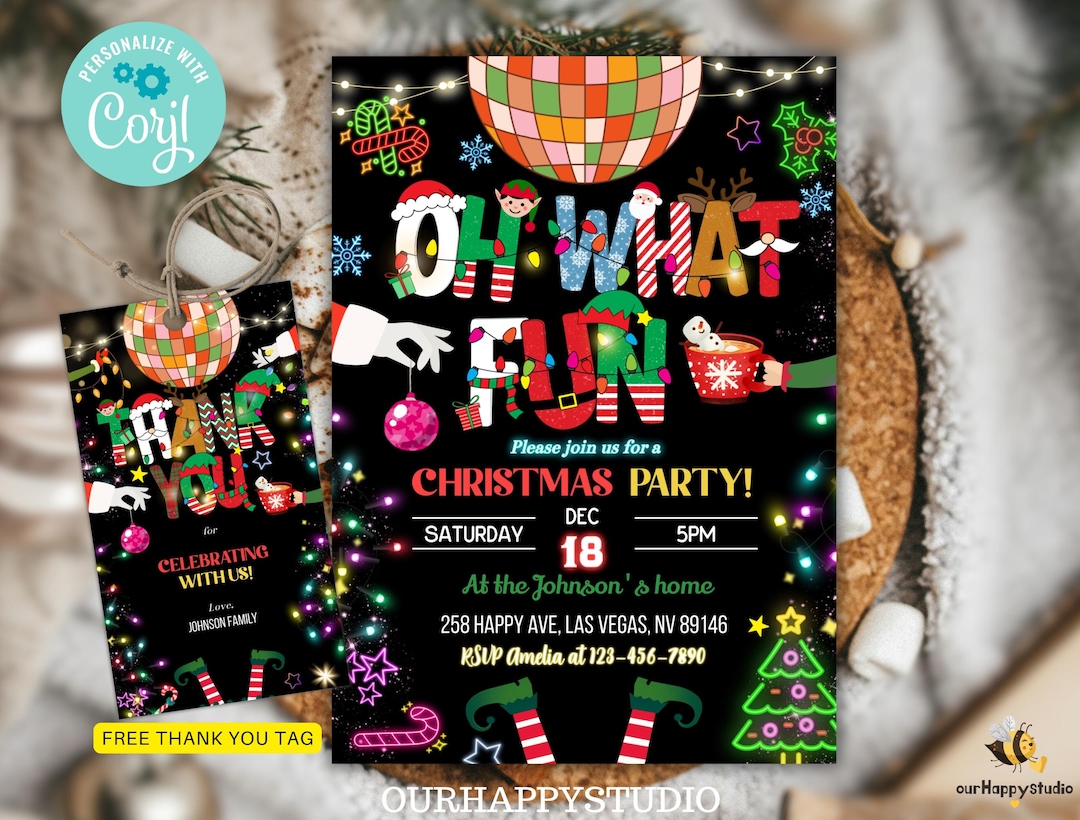 Editable Oh What Fun Christmas Party Invitation, Friendsmas Party ...