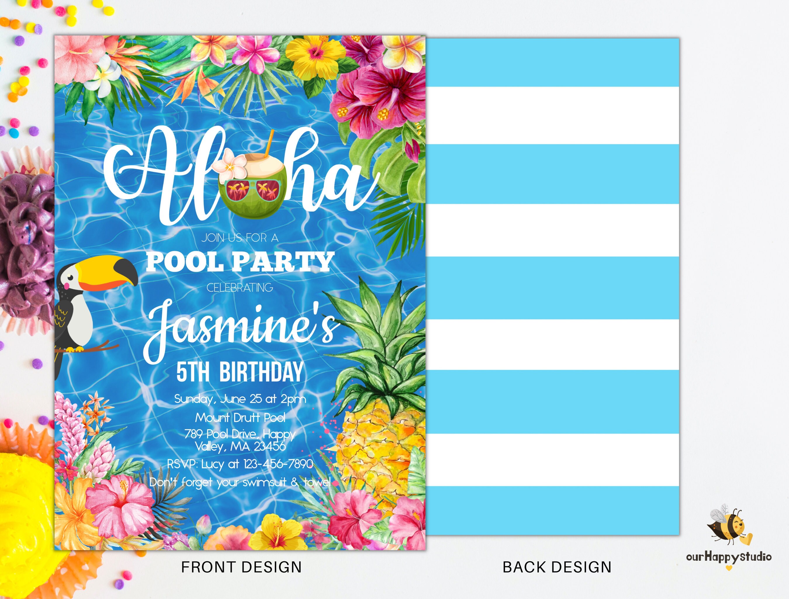 Editable Aloha Pool Party Invitation Hawaiian Birthday - Etsy Australia