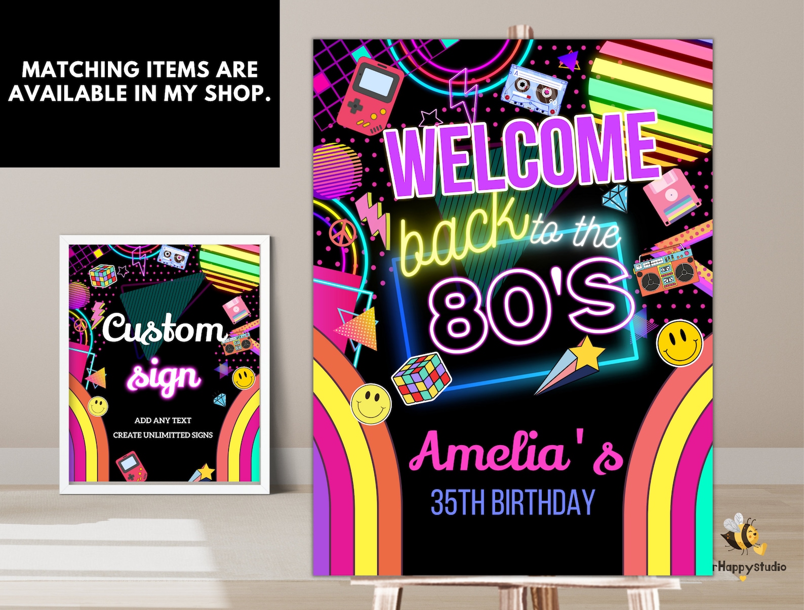 Editable Save the Date 80s Birthday Party Invitation Back to 80s Neon ...