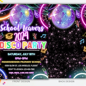 Editable School Leavers Disco Party Invitation, Graduation Disco ...