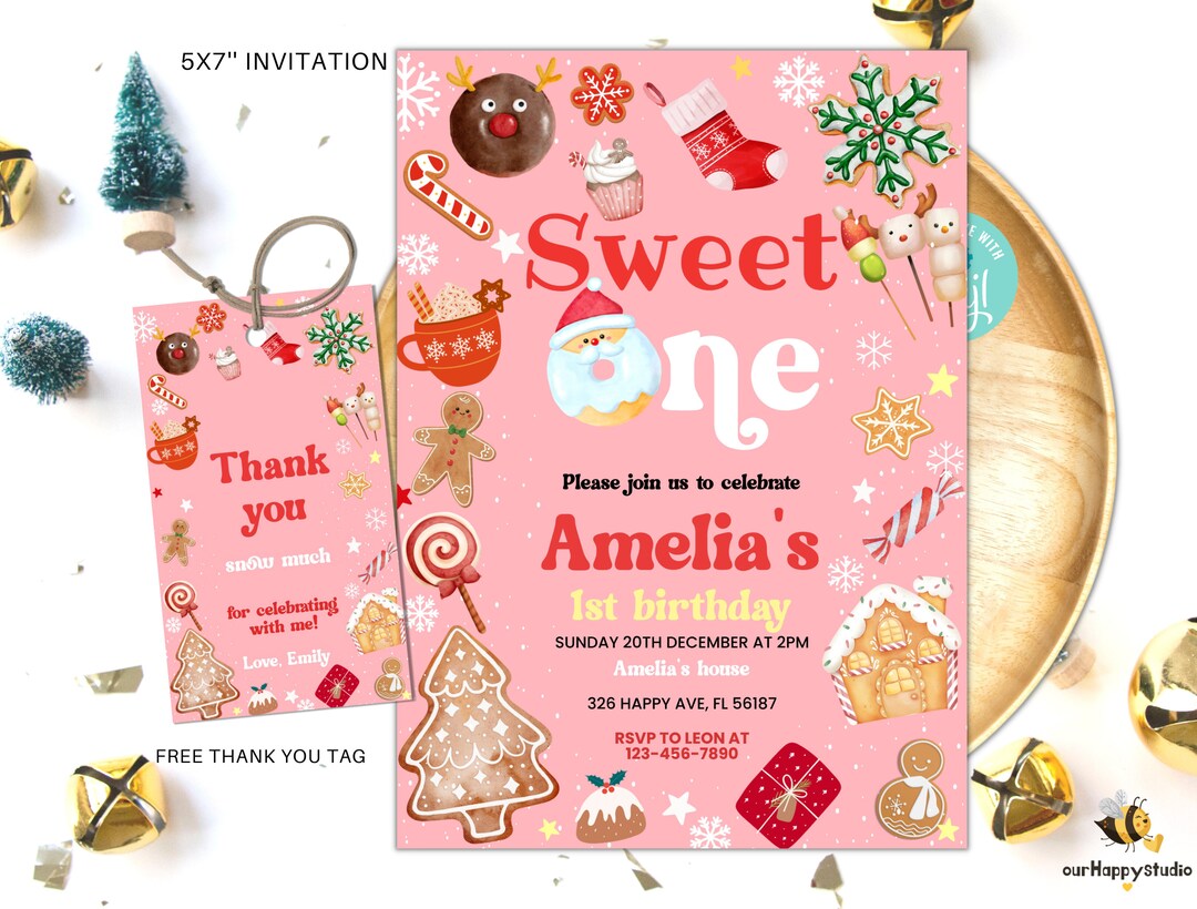 Editable Christmas Birthday Party Invitation, Sweet ONE Christmas Party ...